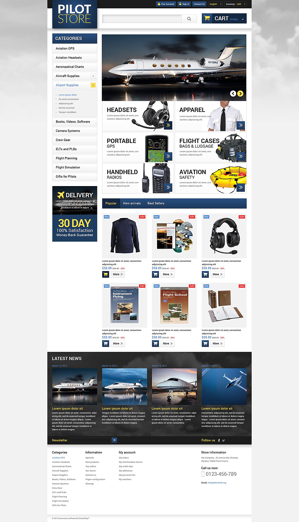 4+ Aviation, Airline & Pilot Supplies Ecommerce Website PrestaShop ...